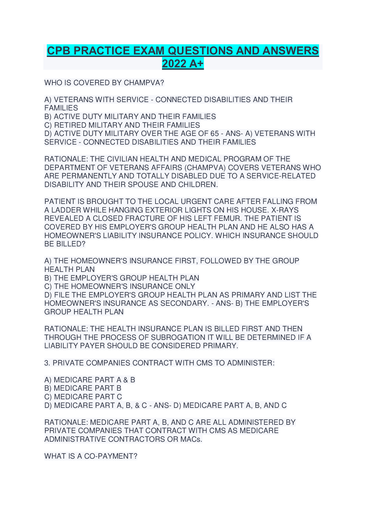 CPB PRACTICE EXAM QUESTIONS AND ANSWERS 2022 A+ - Scholarfriends